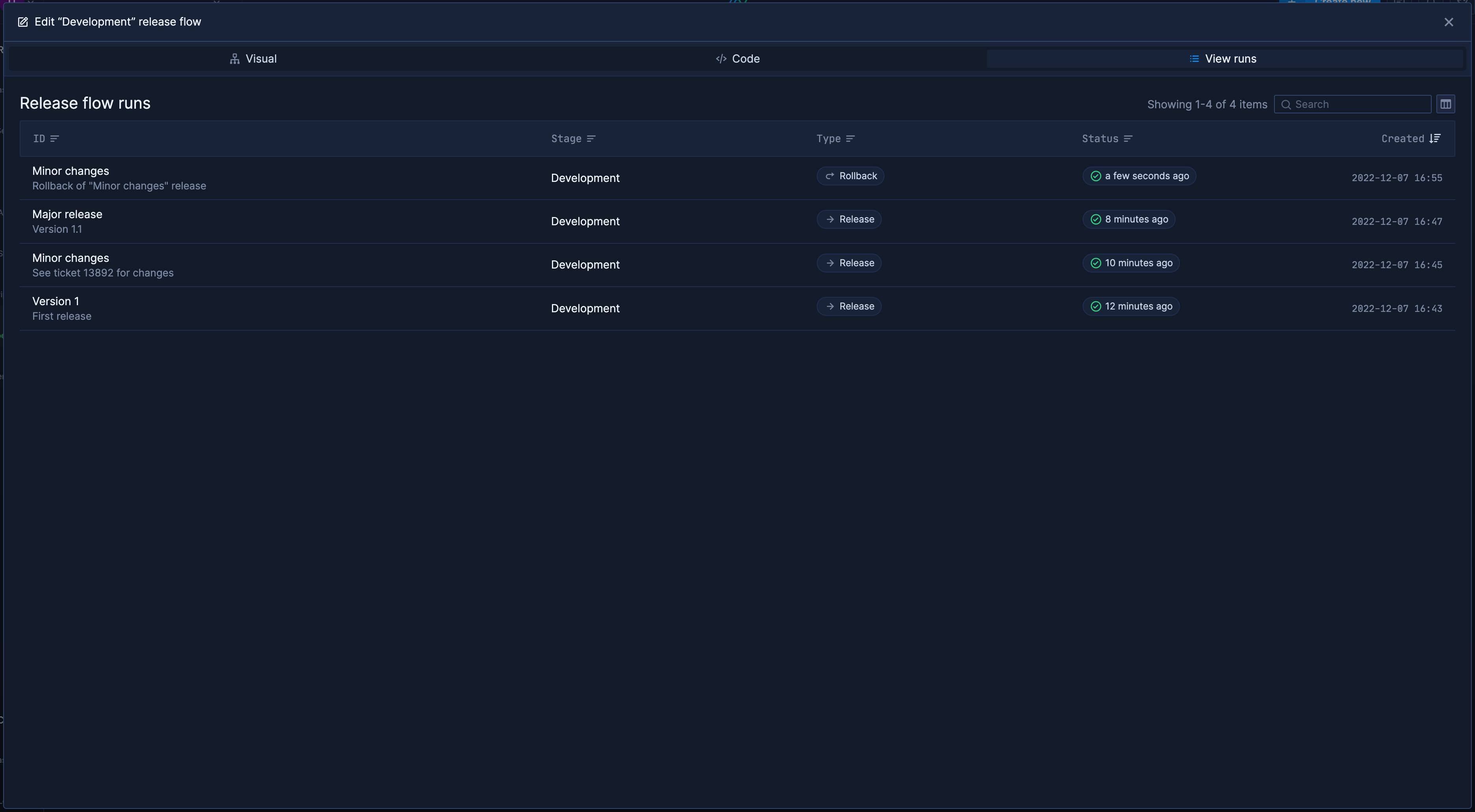 A List Of Release Flow Runs And Rollbacks In The Northflank Application